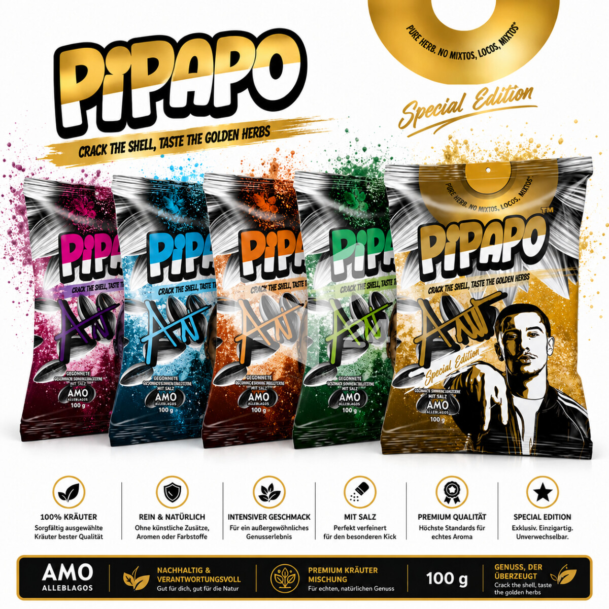 PIPAPO Sonnenblumenkerne 100g vom Rapper AMO – Jetzt snacken! | Trend